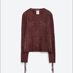Zara | Jackets & Coats | Nwt Zara Cut Work Suede Leather Jacket With ...
